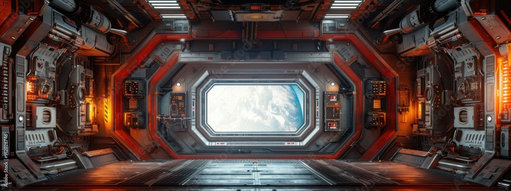 The backside of an empty futuristic silver metal frame with a white ...