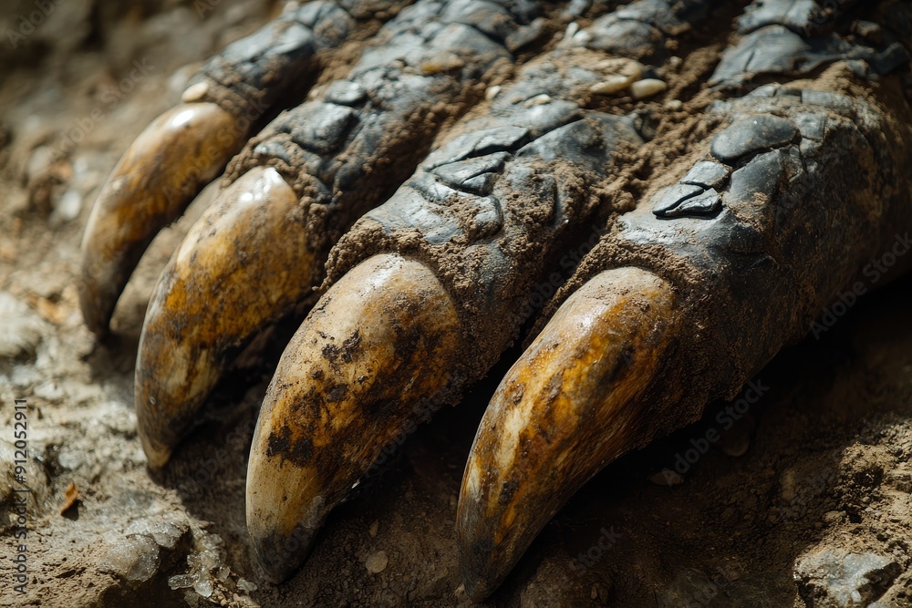 Detailed view of giant ground sloth claws, with visible dirt and ice ...