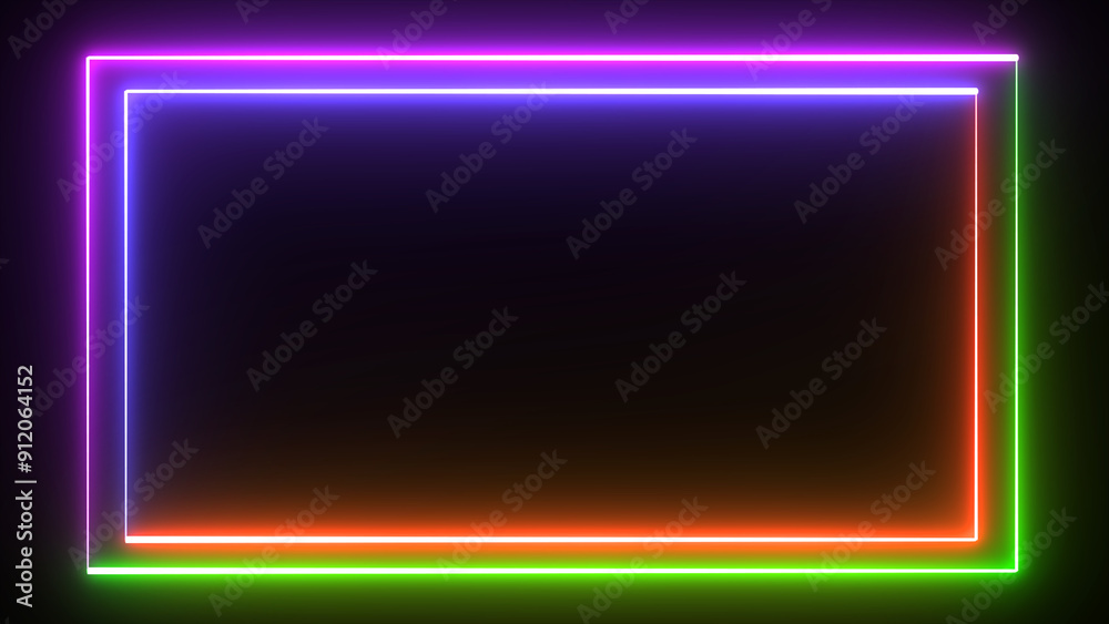 Bright neon multicolored effect rectangle frame Loop background ...