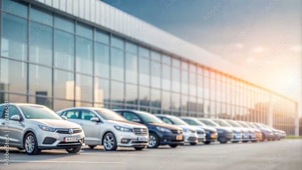 New cars lined up outside modern dealership building Stock Photo ...