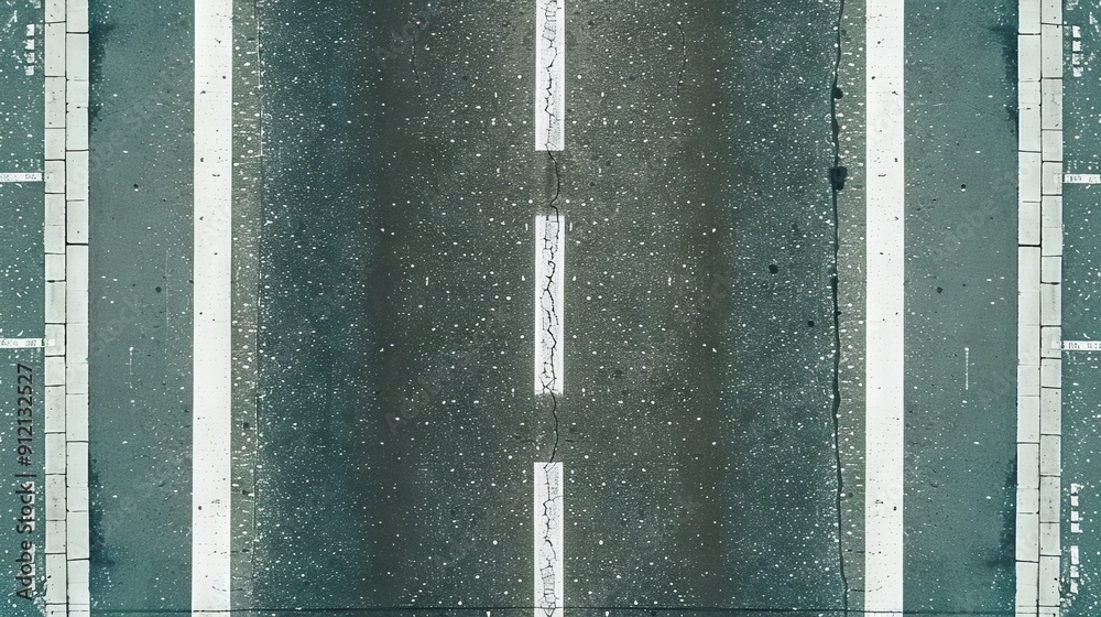 Road Marks on light-colored fine-grained asphalt, a top-down view, high ...