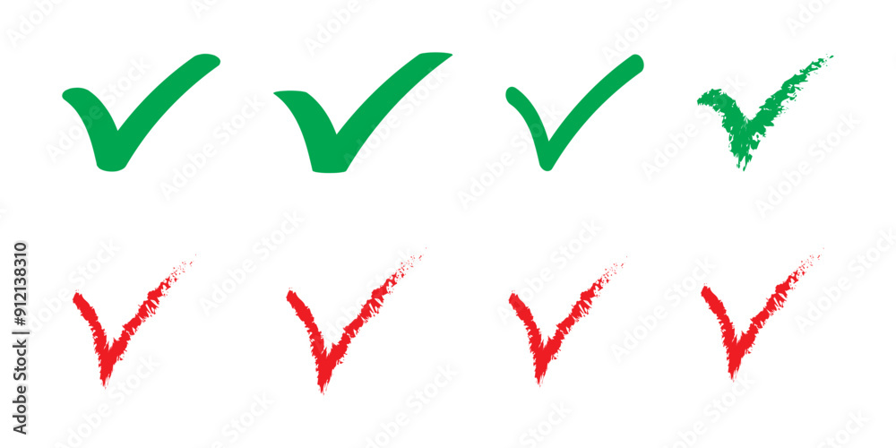 Green check mark, red cross mark icon set. Isolated tick symbols ...