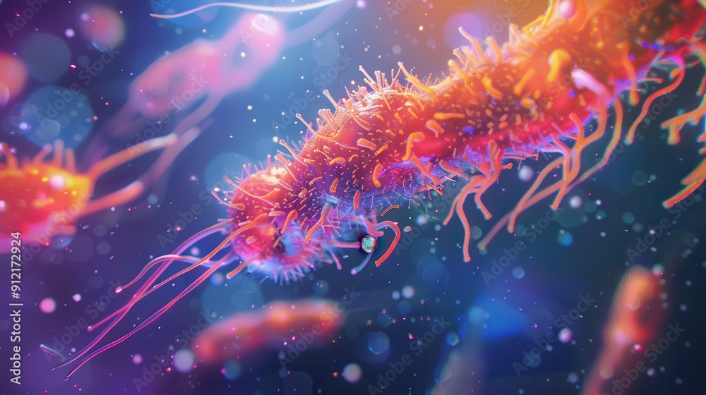 Illustrate a detailed microscopic view of flagella, highlighting their ...