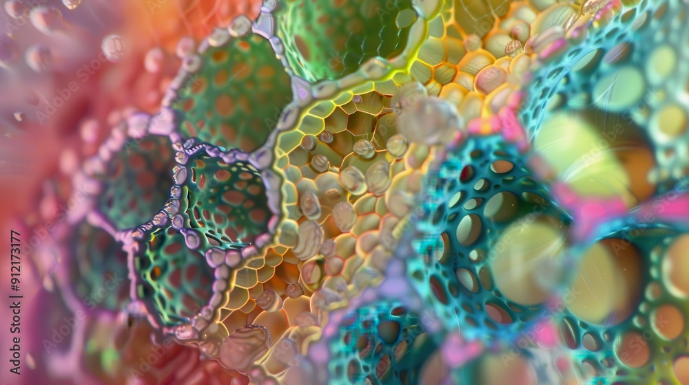 Illustrate a detailed microscopic view of cell walls in plant cells ...