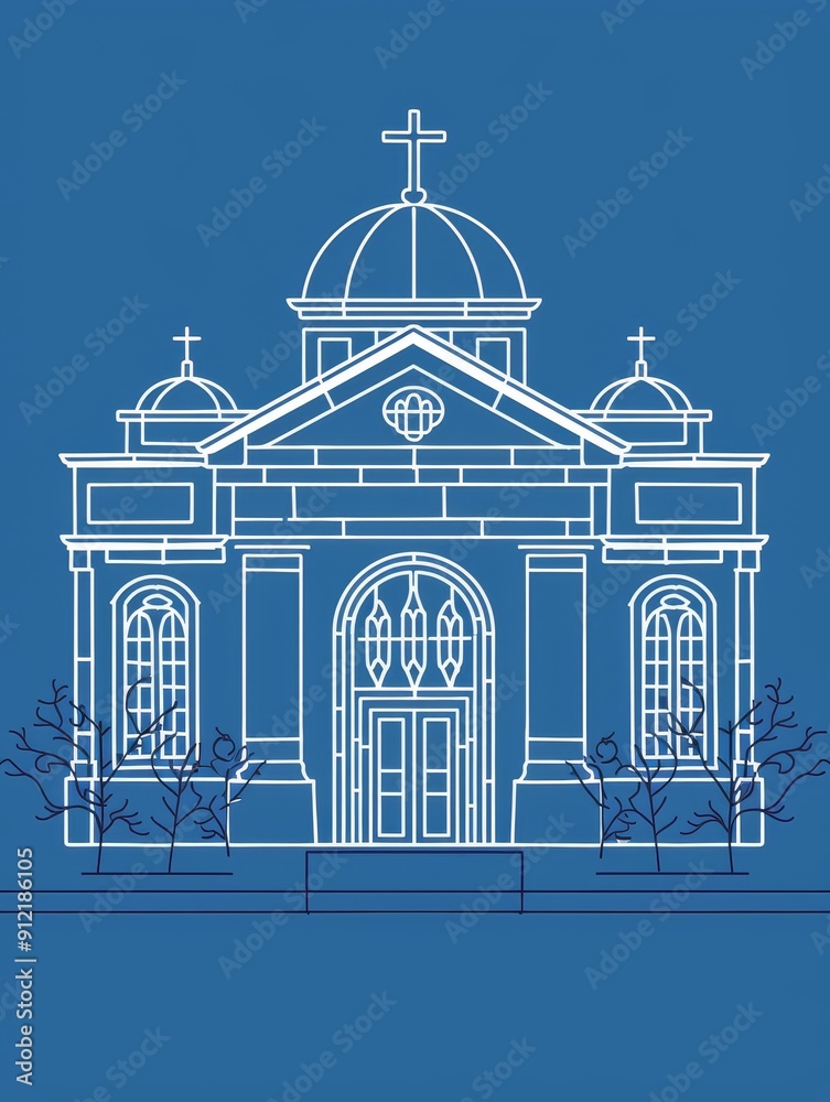 Architectural Church Blueprint Illustration - A minimalist line drawing ...