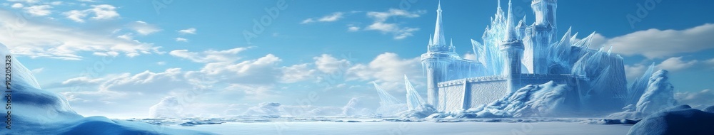 Frosty Citadel: An Animated Snow Scene with Towering Ice Castles in a ...