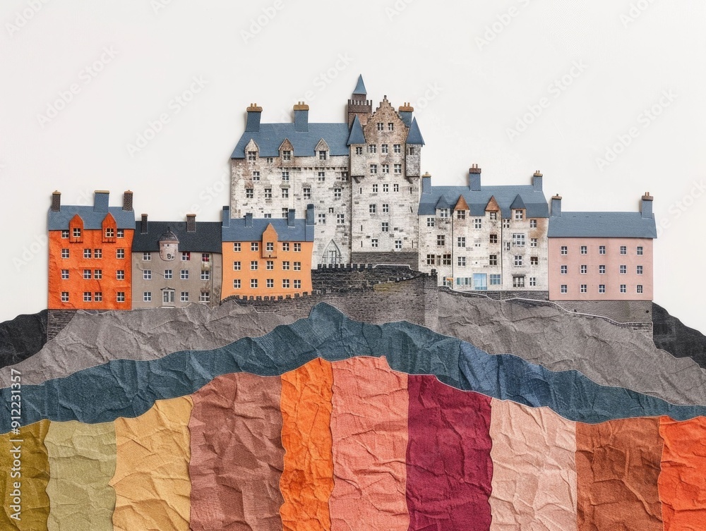 Vibrant and cutout collage depicting the iconic Edinburgh Castle ...