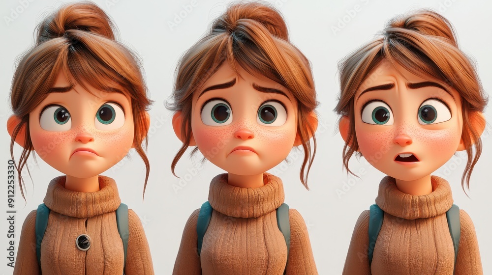 3D cartoon children faces of different colors with Happy and sad ,angry ...