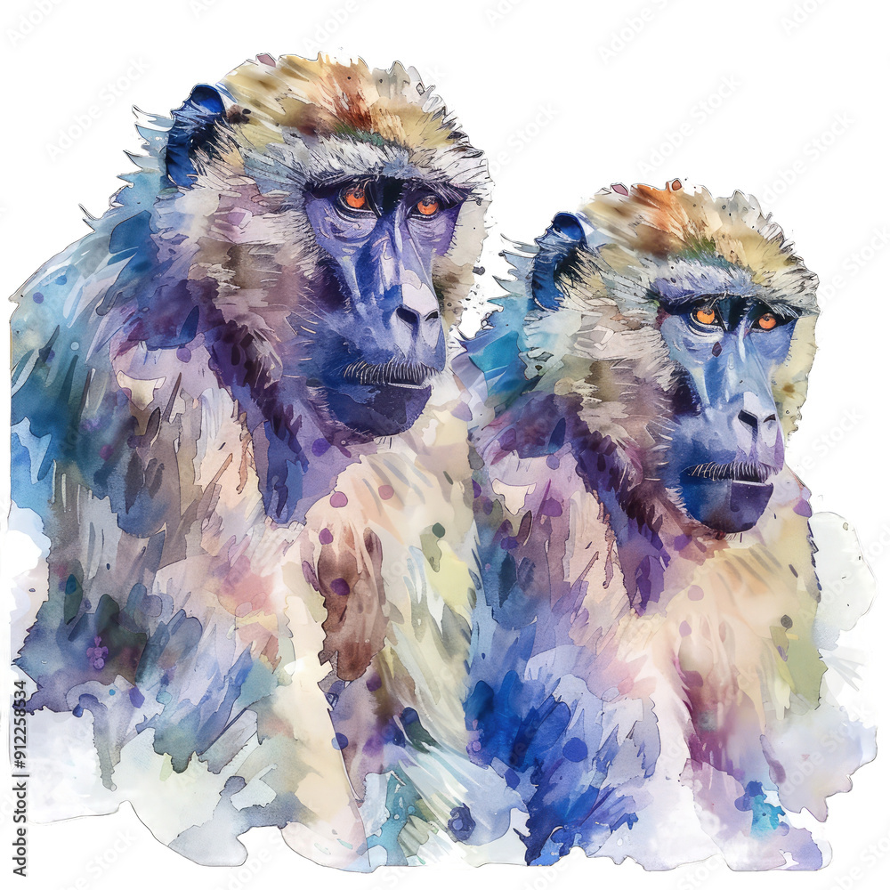 Baboon two animal Isolated: Perfect White Background PNG Stock ...