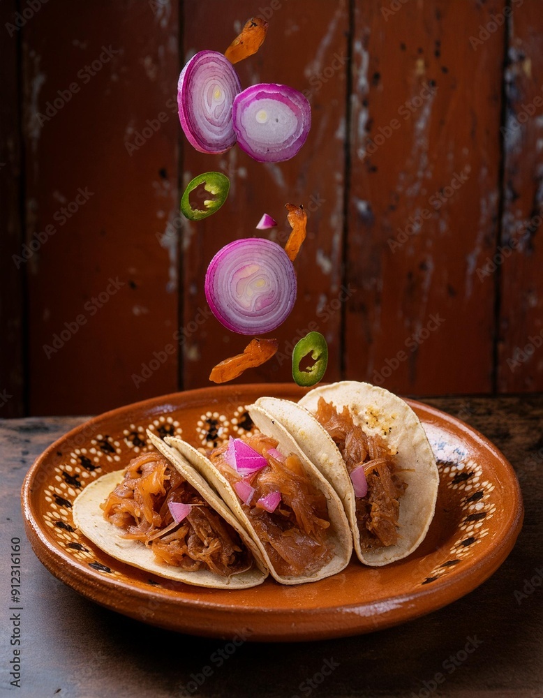 Tacos mexicanos con lima, cebolla morada y carne en un restaurante con ...