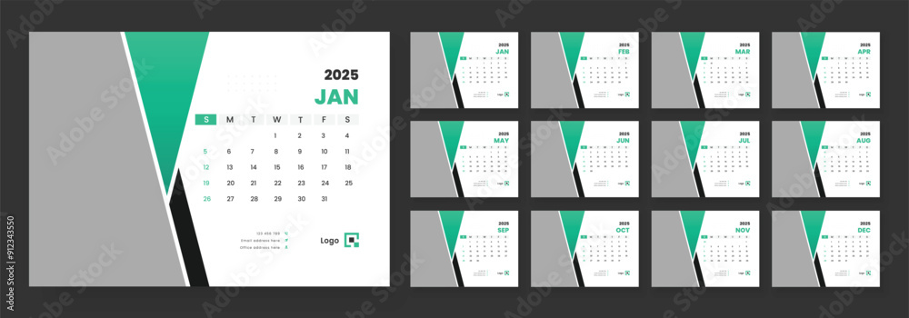Desk calendar template 2025, new year 2025 table calendar, week starts on sunday. Stock Vector ...