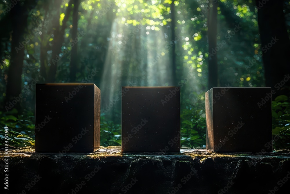 In an enchanted forest, five mysterious boxes emit a magical glow each ...