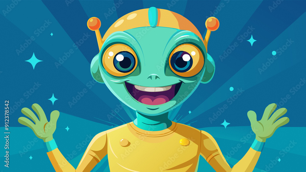 Illustration of a friendly alien with a humanoid face, large expressive ...
