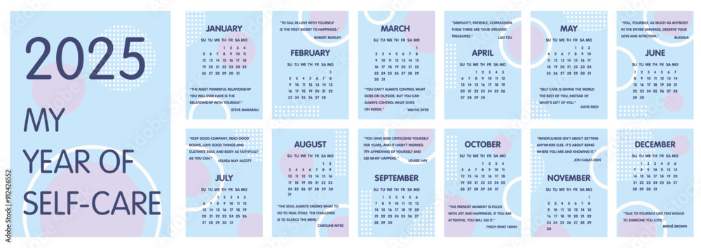 Calendar 2025 template. Monthly calendar 2025 template. Self care ...