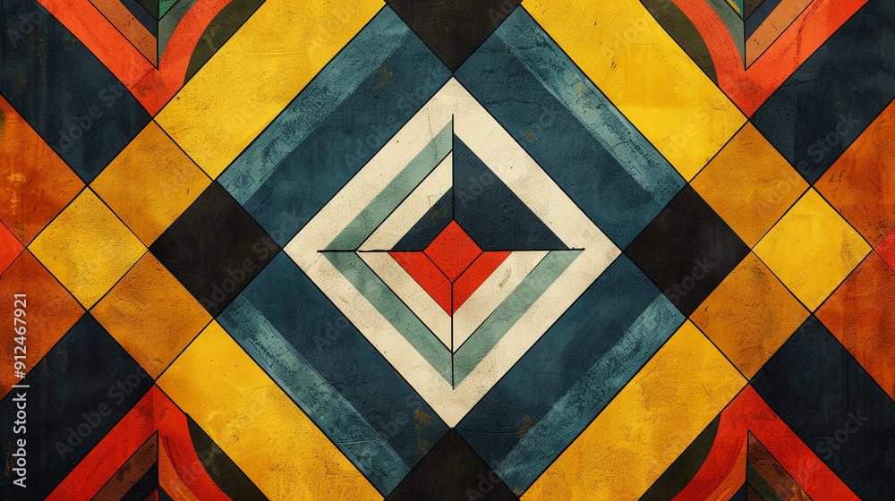 A retro wallpaper design with intersecting triangles and diamonds in ...