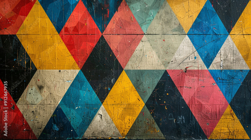 A retro wallpaper design with intersecting triangles and diamonds in ...