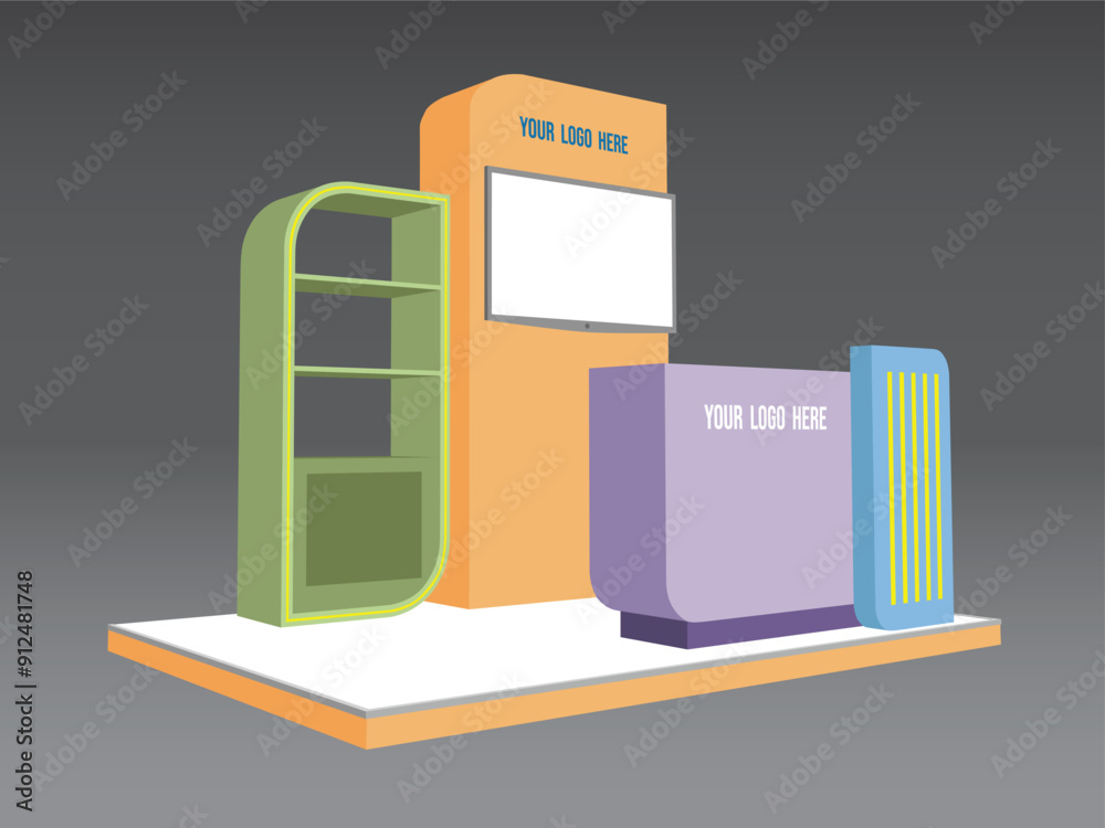 3d illustration stand booth 3x2m with table receptionist rack display ...