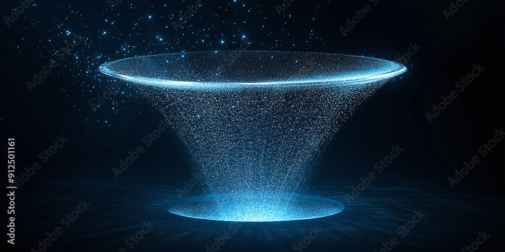 Futuristic digital funnel concept with glowing lines and particles. It ...