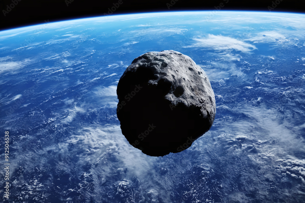 An asteroid from outer space moving towards earth on a direct head-on ...