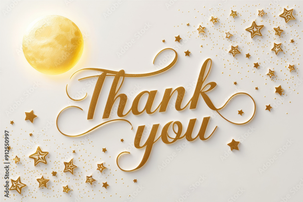 "Thank you" card on pastel background with stars and moon. Words of ...