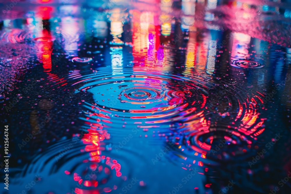 Puddle of rain water after rainfall in concrete city jungle with rain ...