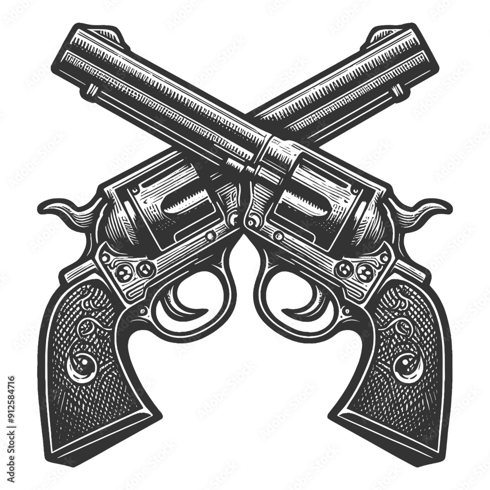 Vector de Stock crossed vintage revolvers, rendered in high detail ...