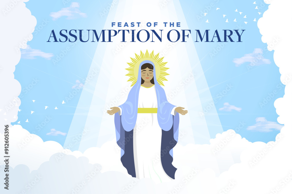 Feast of the Assumption of Mary Artwork. Cartoon Illustration of the ...