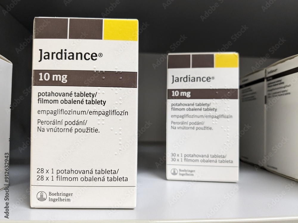 Prague,Czech Republic-August 7 2024: JARDIANCE box of medication with ...