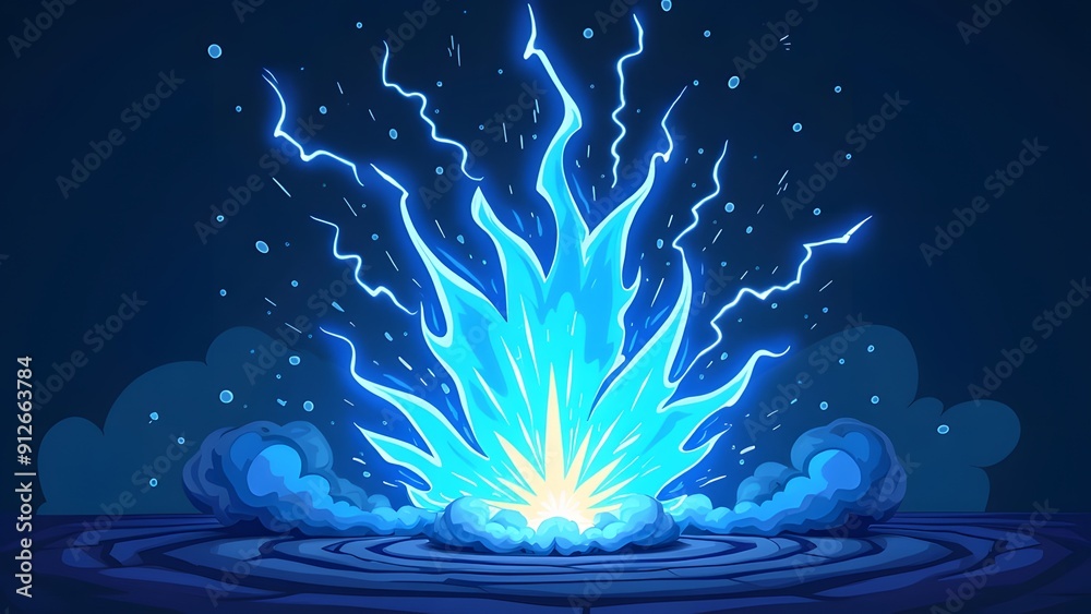 cartoon blue Lightning strike bolt electric effect assets isolated in ...