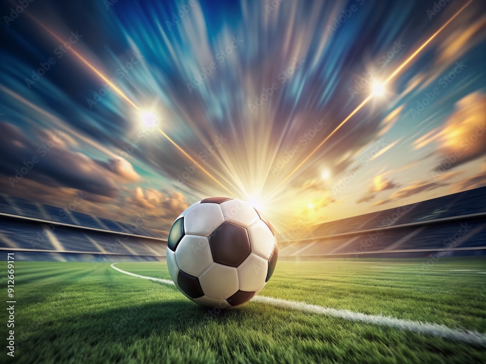 Dynamic soccer field scene capturing intense action with a blurred ball ...
