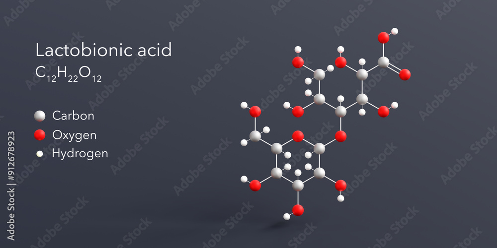 Ilustración de Stock lactobionic acid molecule 3d rendering, flat ...