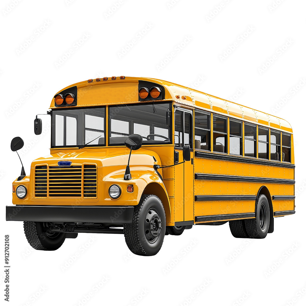 Yellow school bus with classic design and transparent background ...