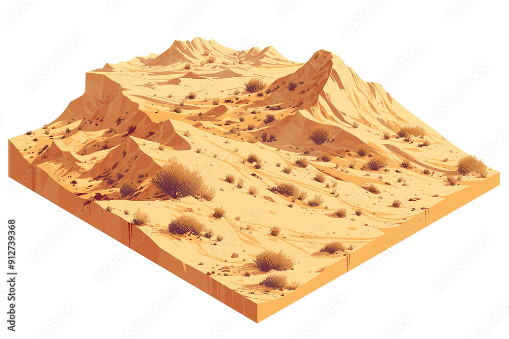 Isometric desert terrain with sand dunes. Illustration isolated on ...