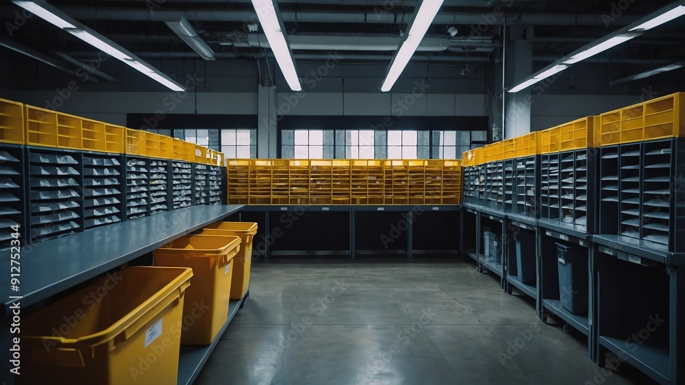 mailroom with sorting bins background vintage retro concept backdrop ...