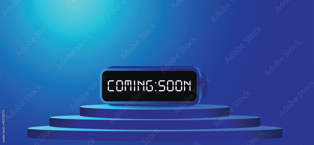 coming soon digital clock on podium vector poster Stock Vector | Adobe ...