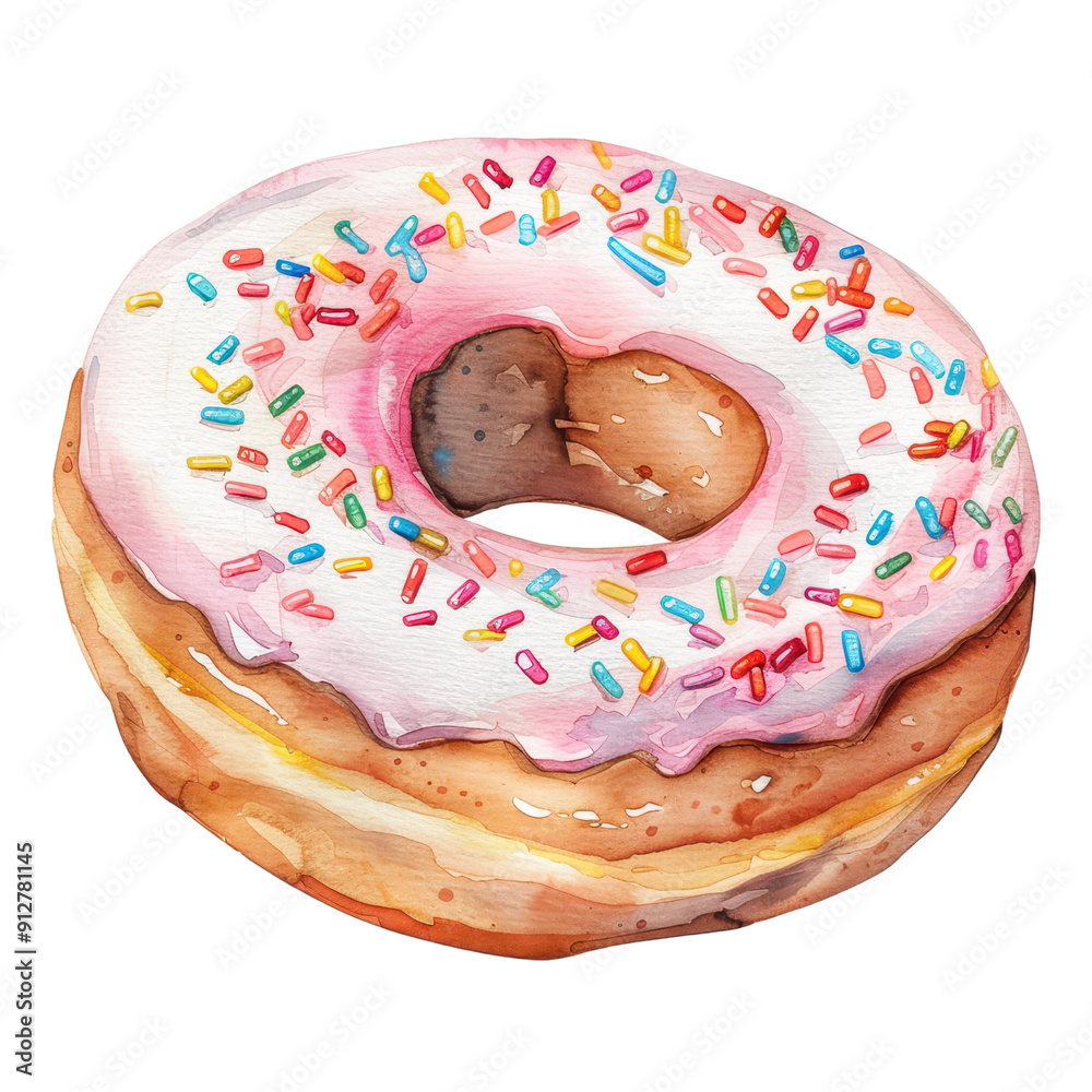 A donut with icing clipart, bakery element, watercolor illustration ...
