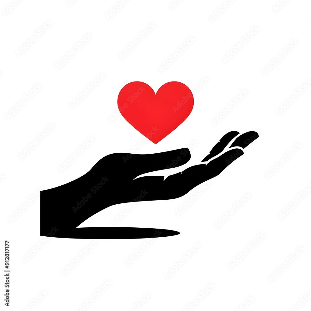 Hand with heart icon vector flat simple minimalistic, white background ...