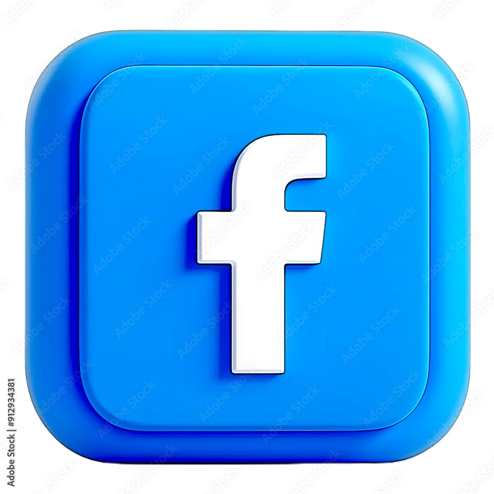 3d facebook logo blue square buttton icon social media with white ...