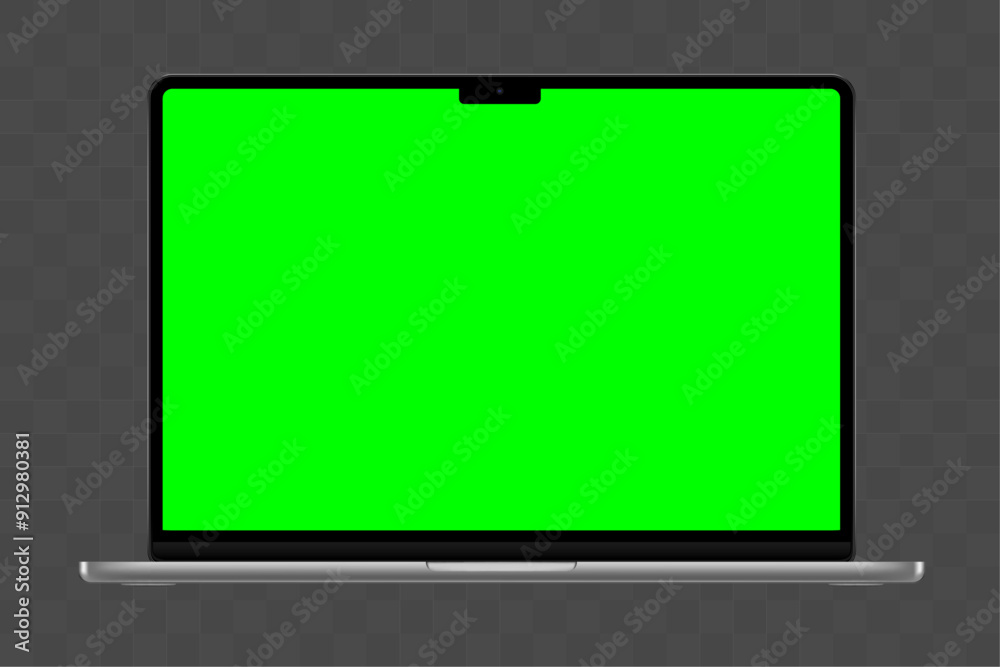 laptop with green transparent screen on a transparent background ...