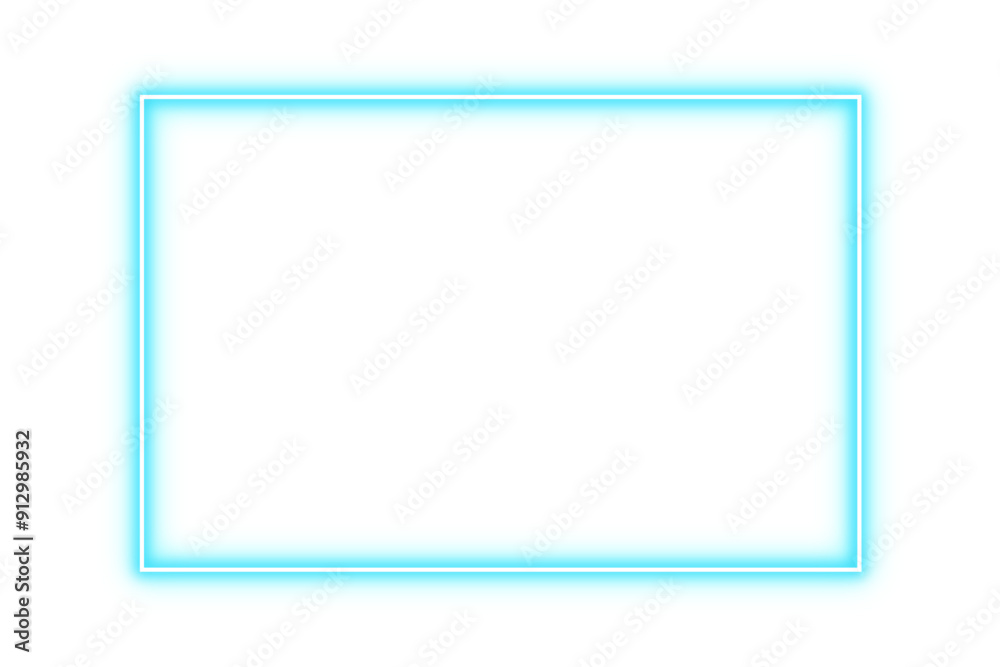 blue neon glowing rectangular border frame isolated on transparent ...