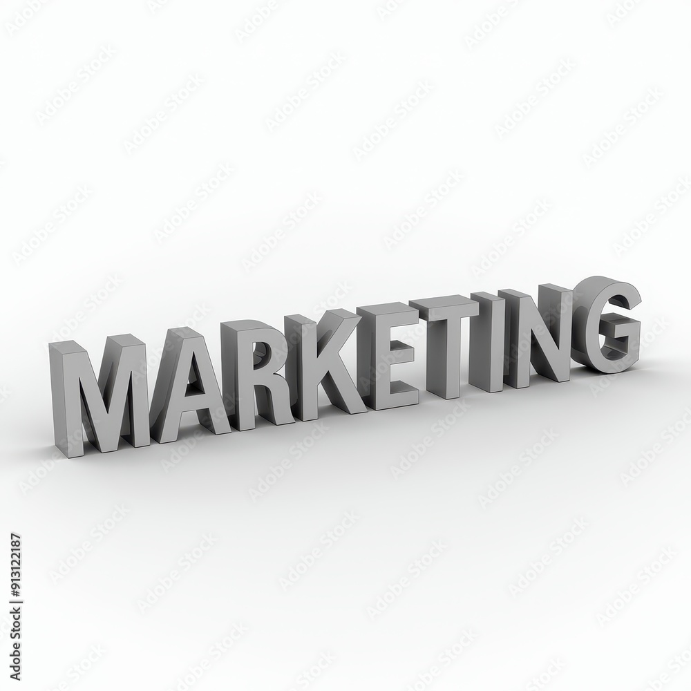 "Marketing" word, 3D text effect typography design. Advertising ...