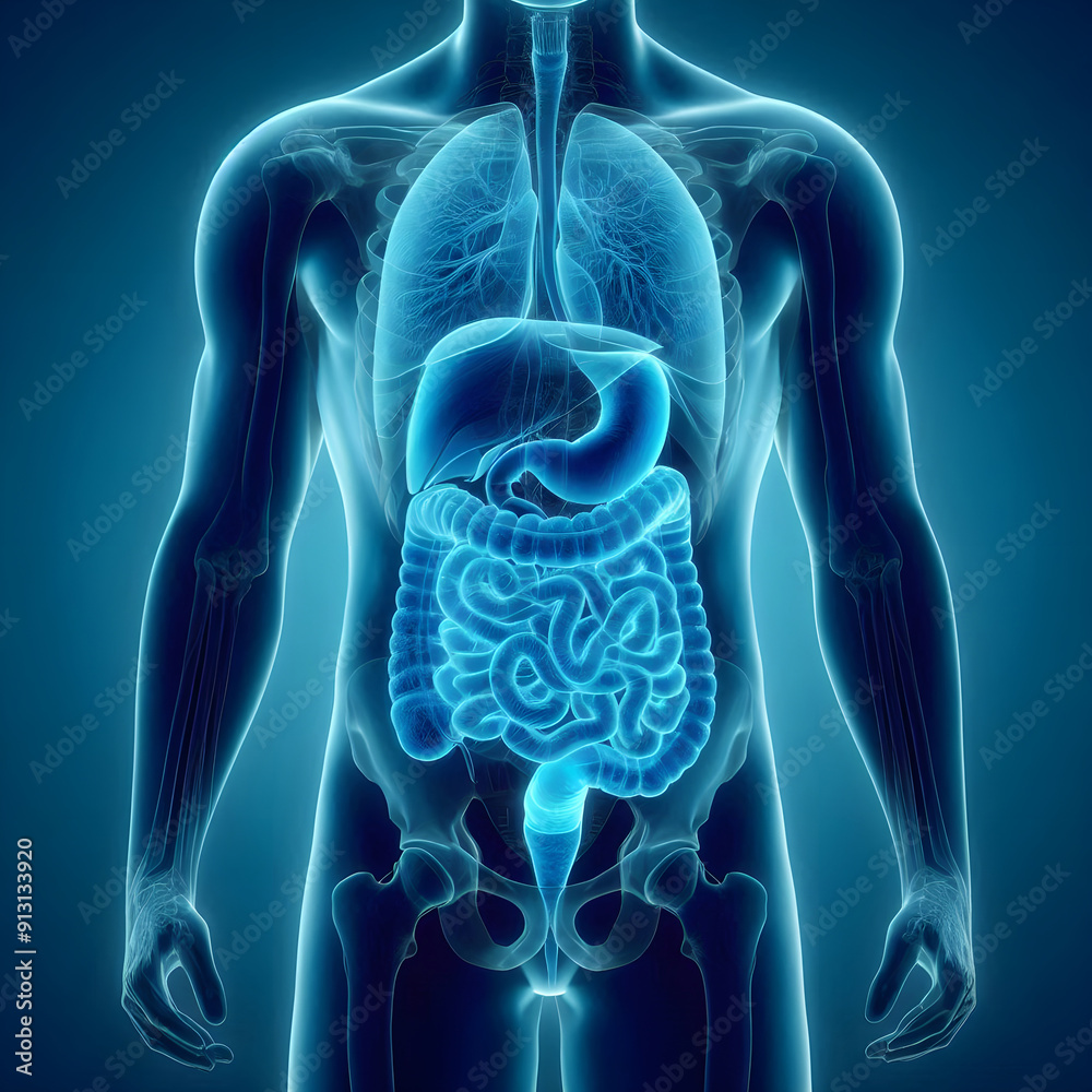 Semi-Transparent Human Figure Showcasing Digestive System in Vibrant ...