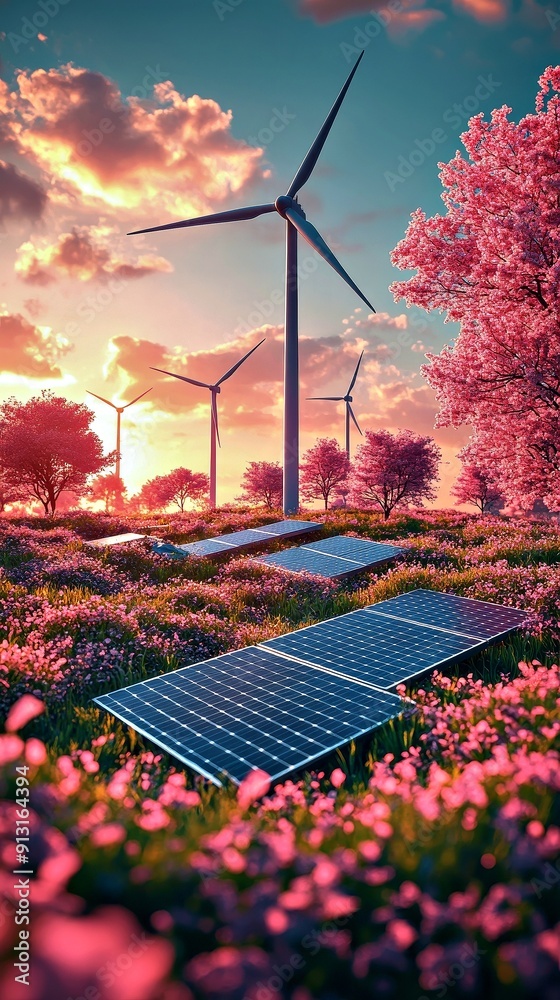 Circular Economy of Renewable Energy Icons - Minimalistic Macro View ...