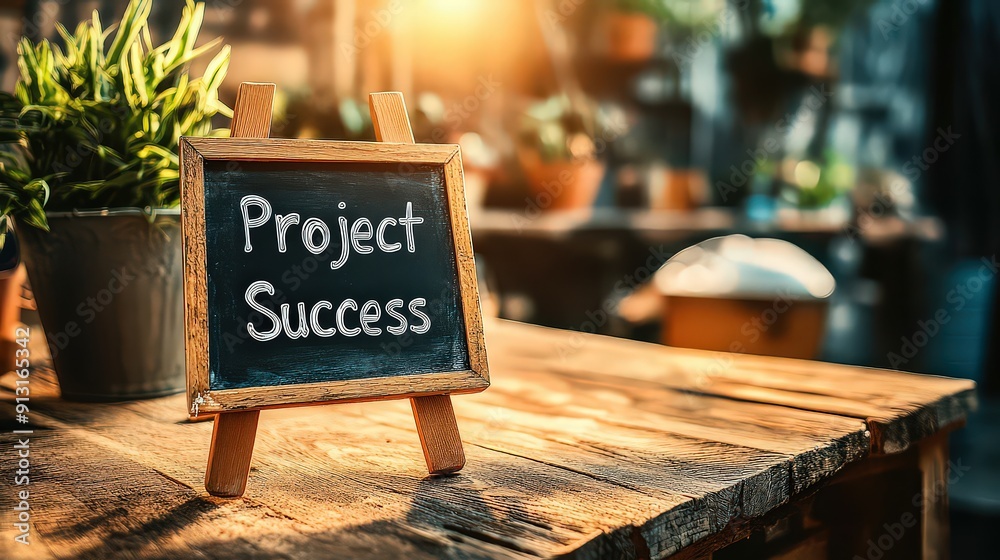 project board or desk with completed tasks checked off and a "Project ...