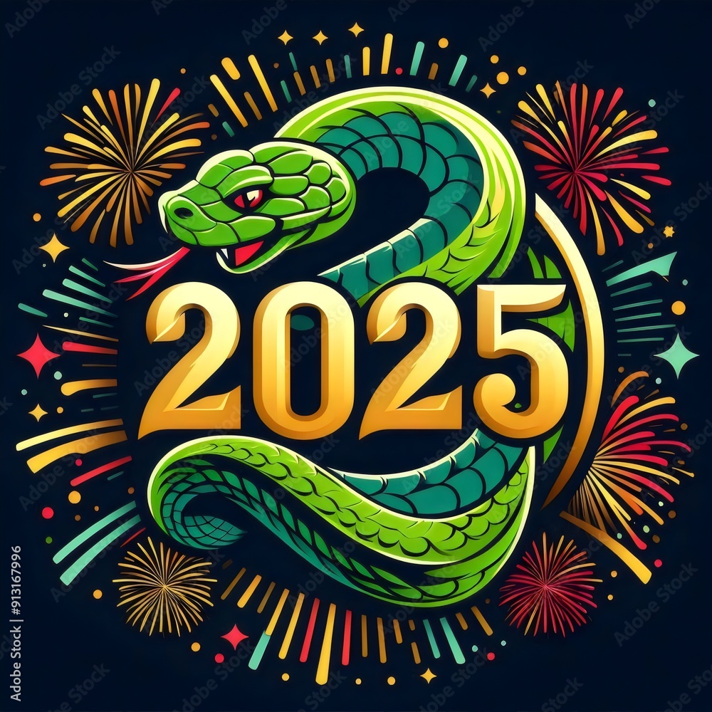 2025 Chinese New Year,2025 New Year snake of golden, yellow, and green ...