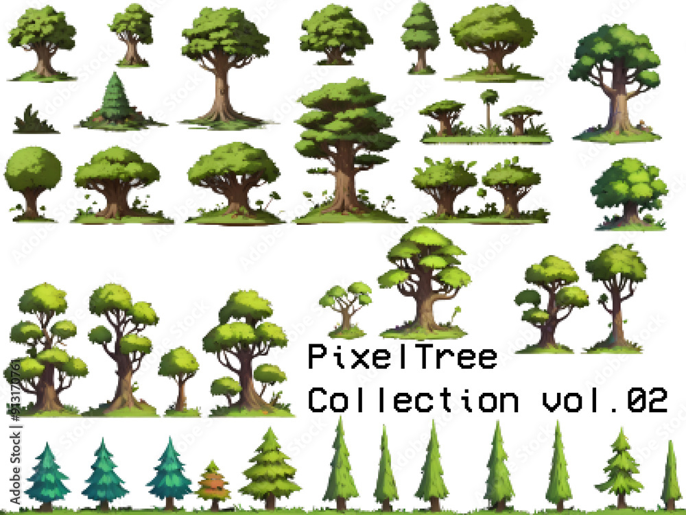Transparent Pixel Tree Collection vol. 02. 2D Game Design. Ready for ...