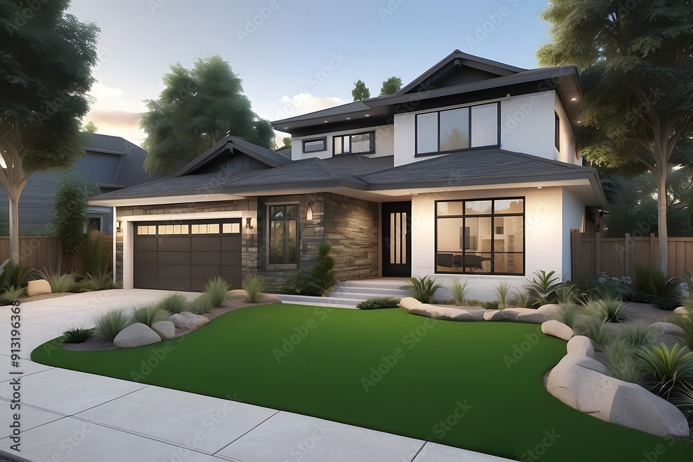 Small modern house exterior design with a car parking, real estate home ...