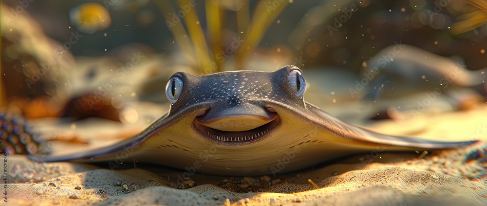 stingray 3D animation cartoon style, colorful, happy, friendly, 3d ...