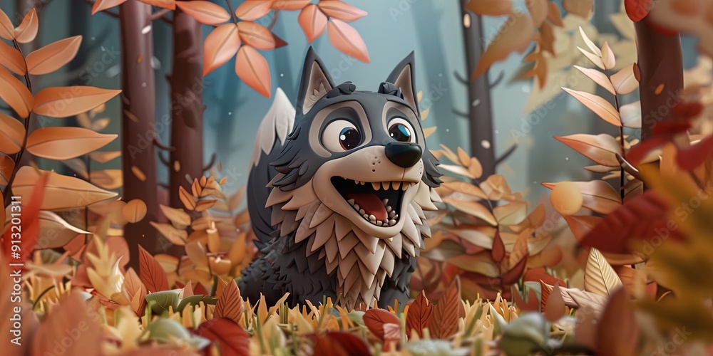wolf 3D animation cartoon style, colorful, happy, friendly, 3d cartoon ...