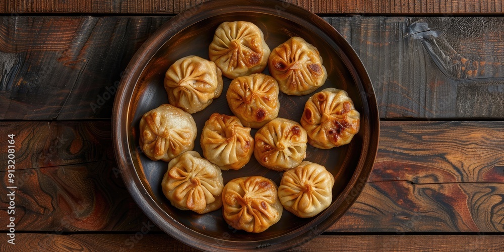 Top view of ten fried chicken momos traditional stuffed dumplings Stock ...